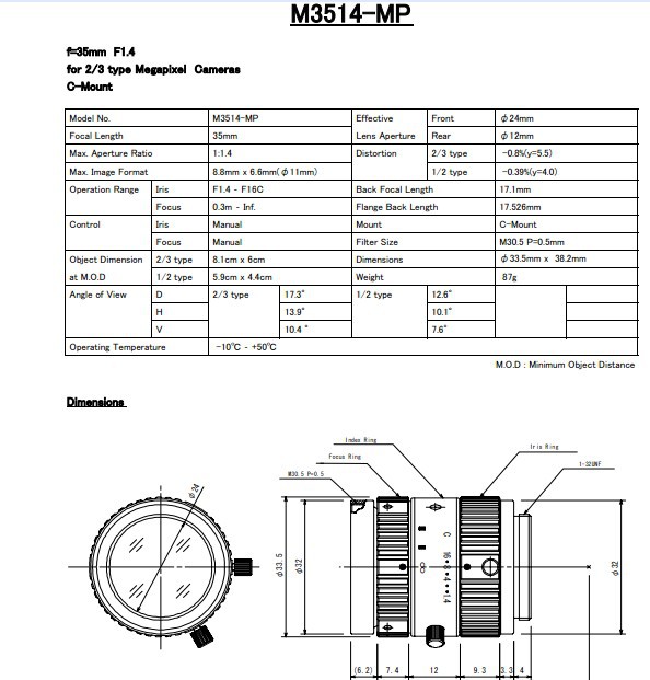 M3514-MP2-computar镜头 M3514-MP