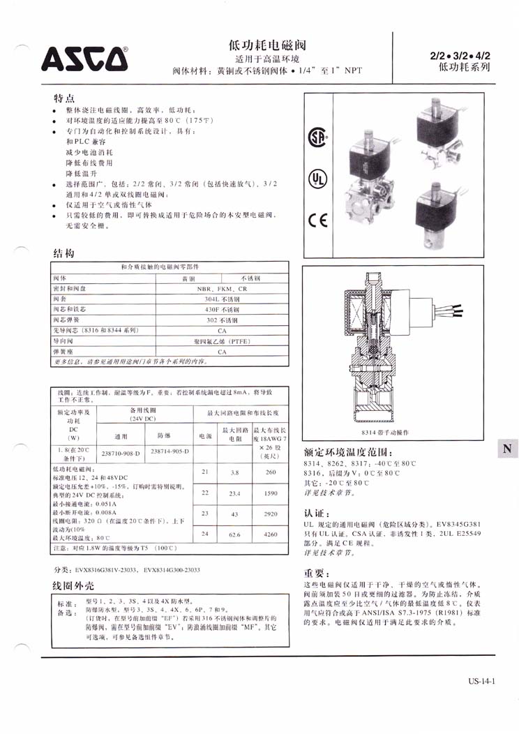 ASCO低功耗系列电磁阀-ASCO 低功耗系列 电磁阀-