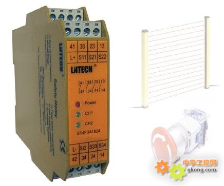 LNTECH安全继电器，SR4P3A1B24-继电器 安全光幕控制器 急停控制-
